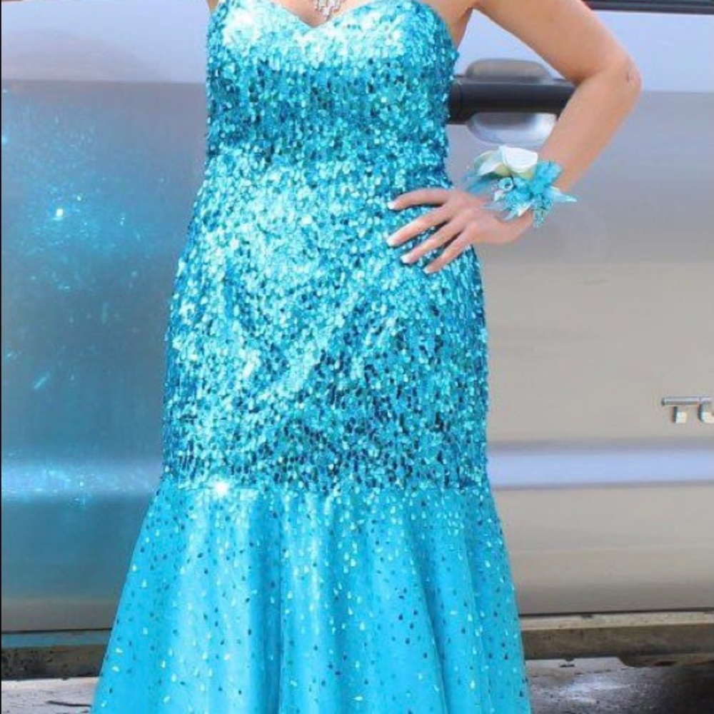 Dancing Queen Strapless Blue Prom Dress - Gem
